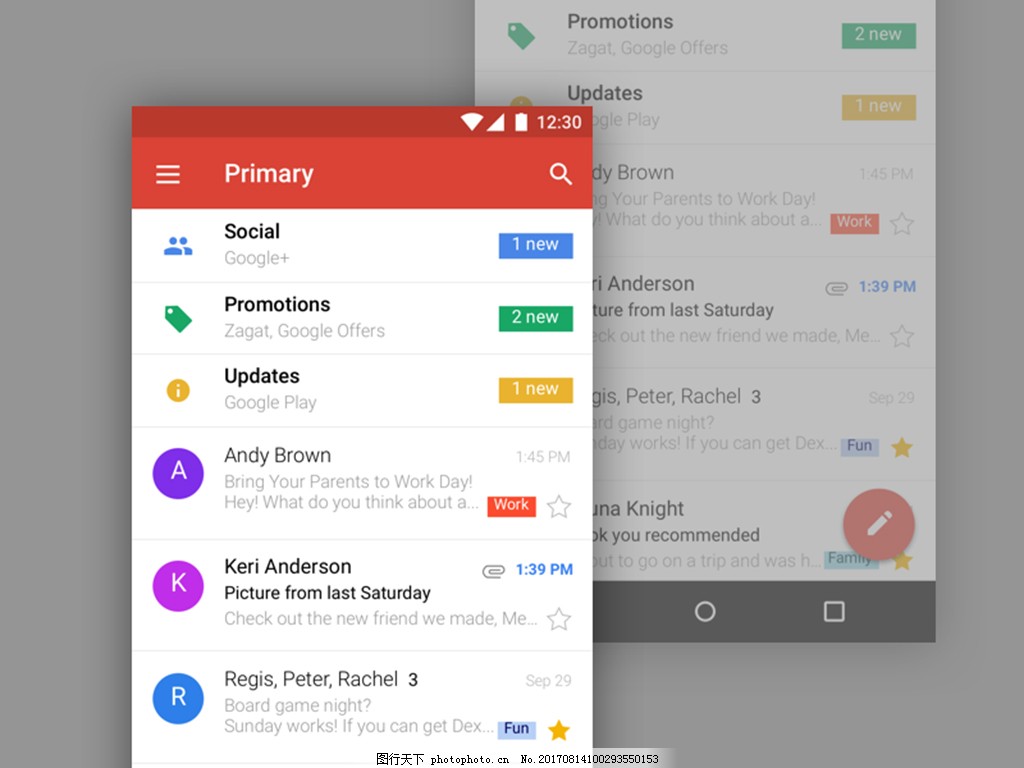 Gmail移动端应用UISketch素材图片_其他_移动界面-图行天下素材网
